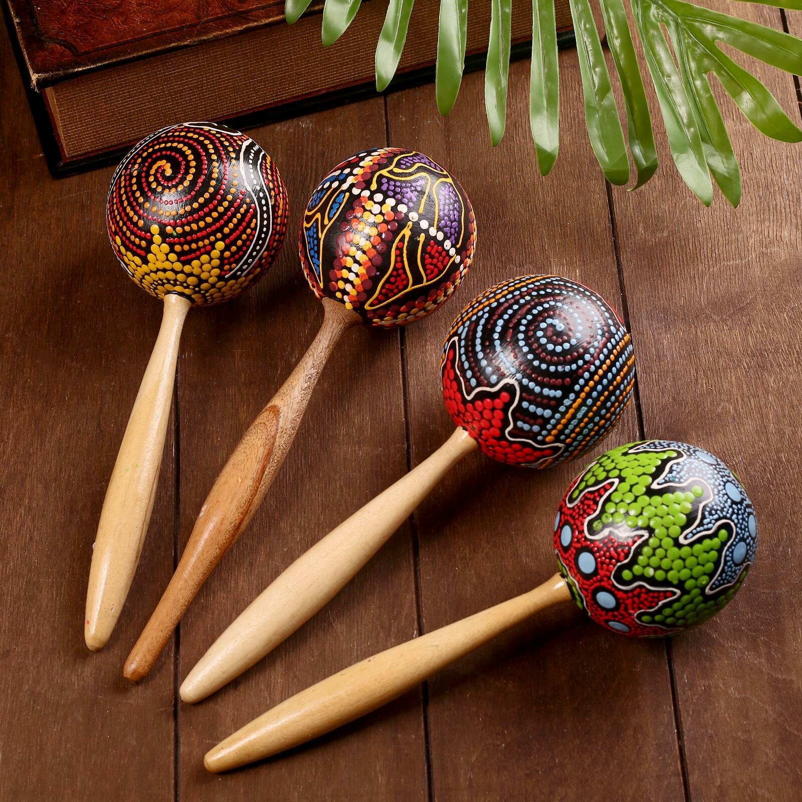 Сувенирный музыкальный инструмент Маракас "Голубая волна" 24х8х8 см микс