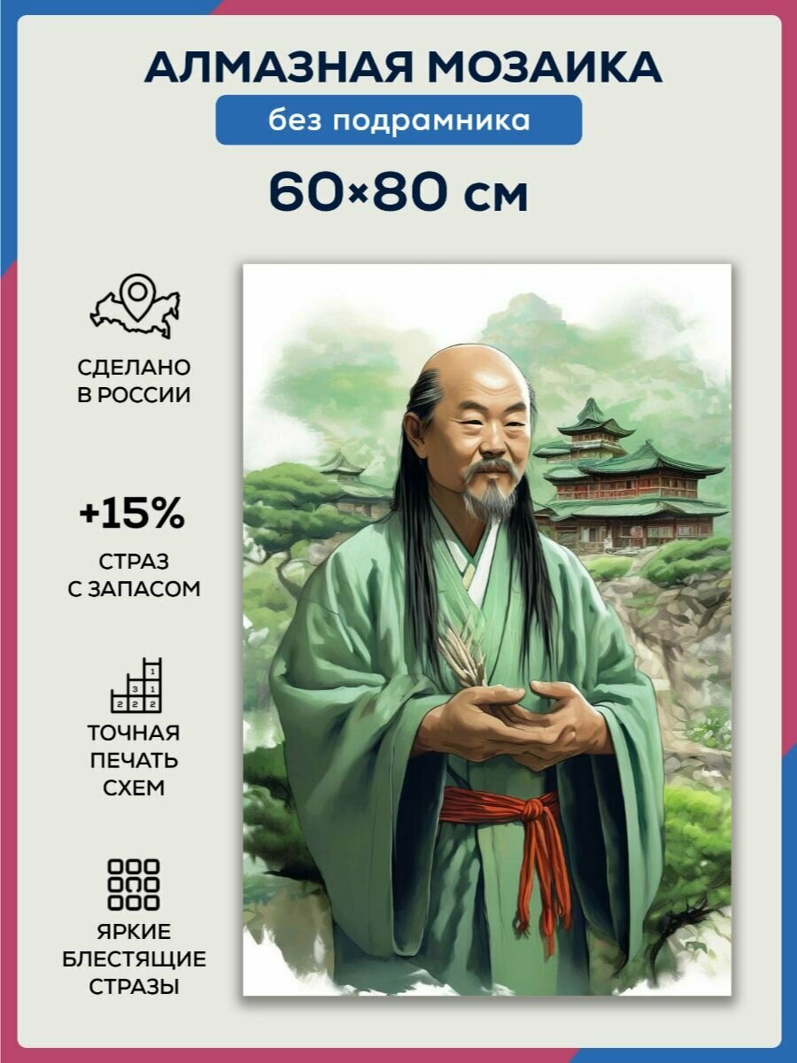 Алмазная мозаика 60x80 Китайский мудрец без подрамника