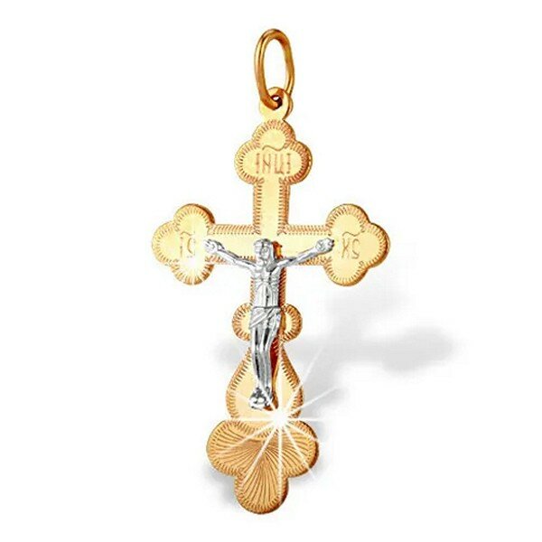 Крестик, красное золото, 585 проба, родирование