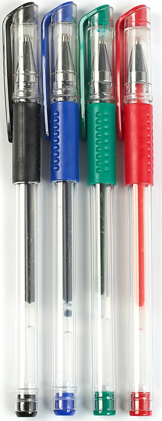 Набор гелевых ручек с заменяемым стержнем в блистере на кнопке, цветные шариковые гелевые ручки 0.5 мм с резиновыми держателями, канцелярия для школы и творчества, 4 цвета