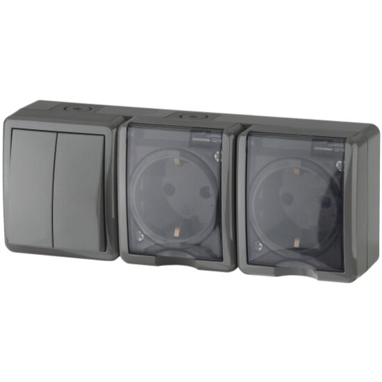 Блок розетки-выключатель двухклавишный Эра Эксперт IP54 16A 250V 11-7404-03 Б0027676