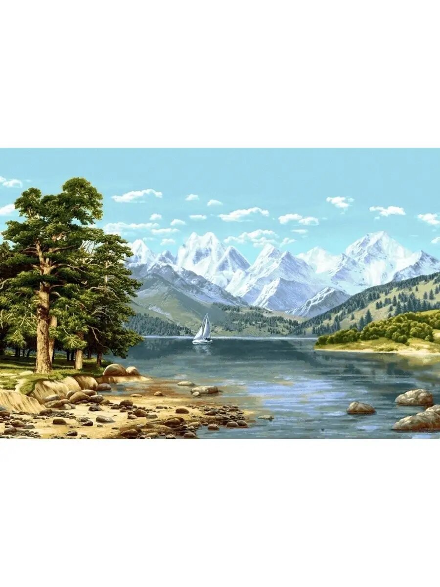 Гобелен на стену на подкладке Парусник среди гор 200х135 см