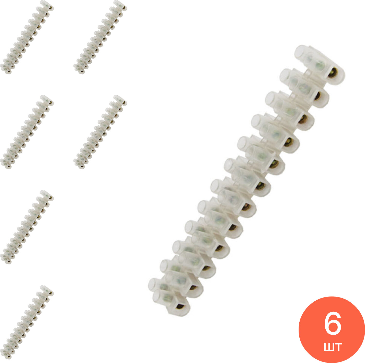 Клеммная колодка TDM Electric / ТДМ Электрик ЗВИ 30 винтовая в корпусе из полиэтилена, белая 12 полюсов, сечение 1.5-10мм2, 30А, 400В / электрика (комплект из 6 шт)