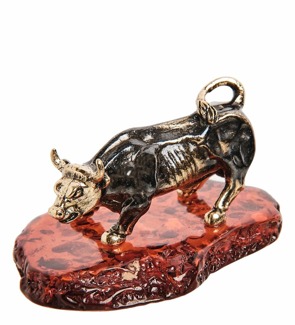 Фигурка 'Бык Успех' (латунь, янтарь)