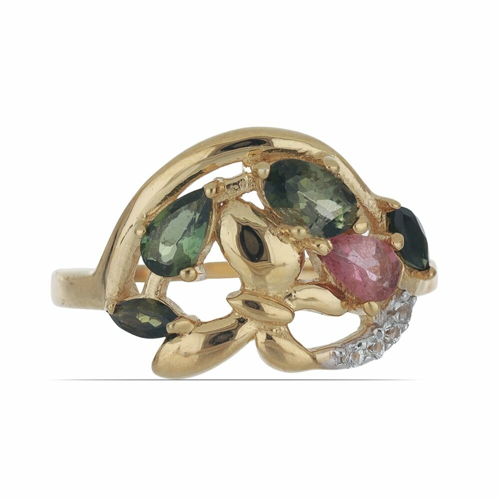 Кольцо тонкое, серебро, 925 проба, турмалин, топаз