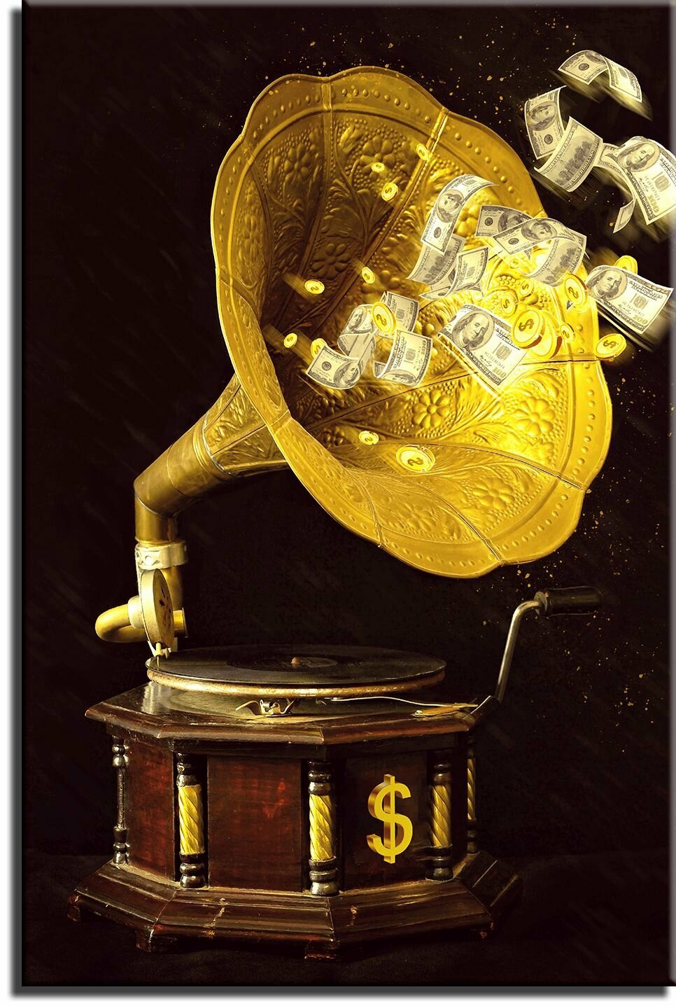 Картина "Денежный граммофон" 50х30 см