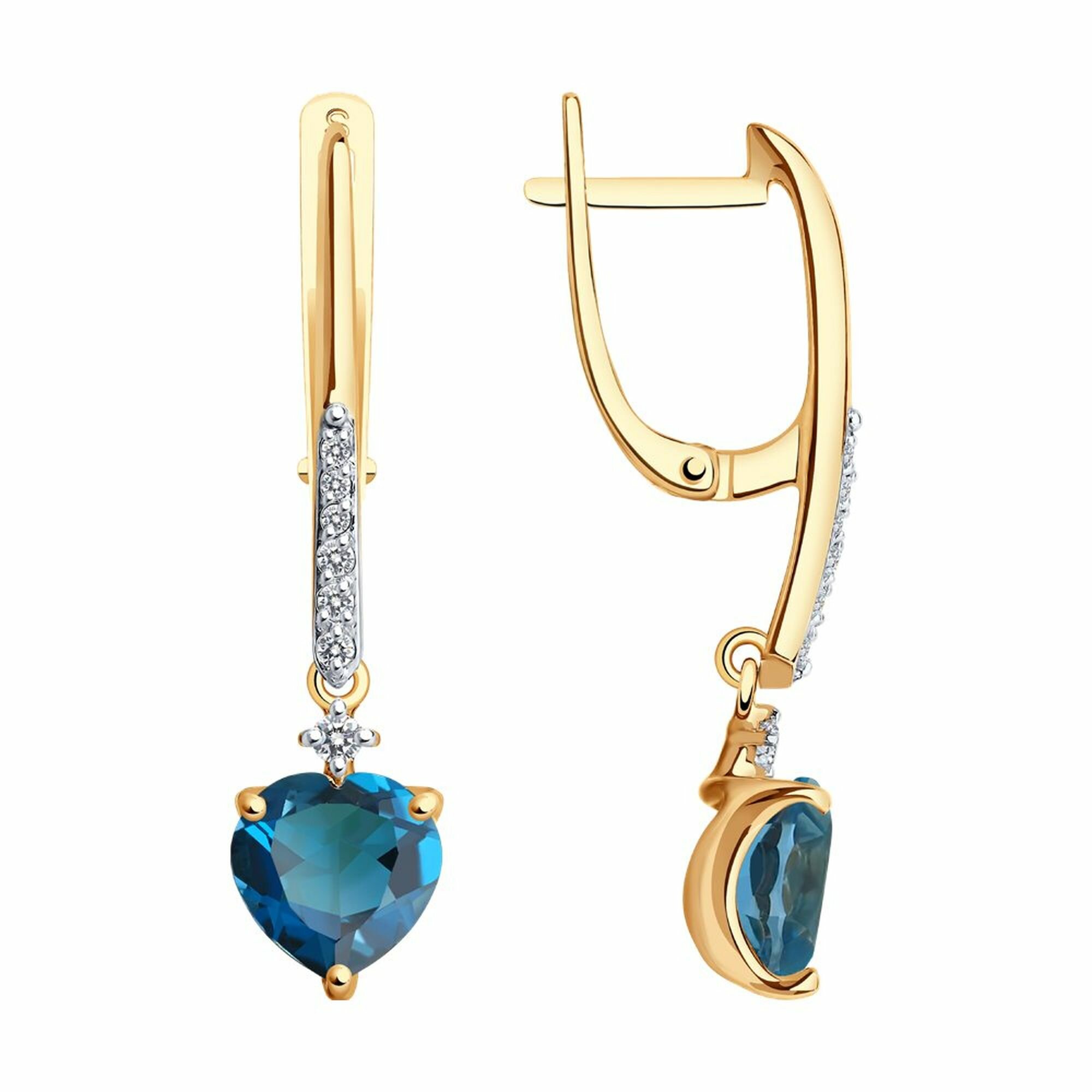 Серьги Diamant online, красное золото, 585 проба, Лондон топаз, фианит