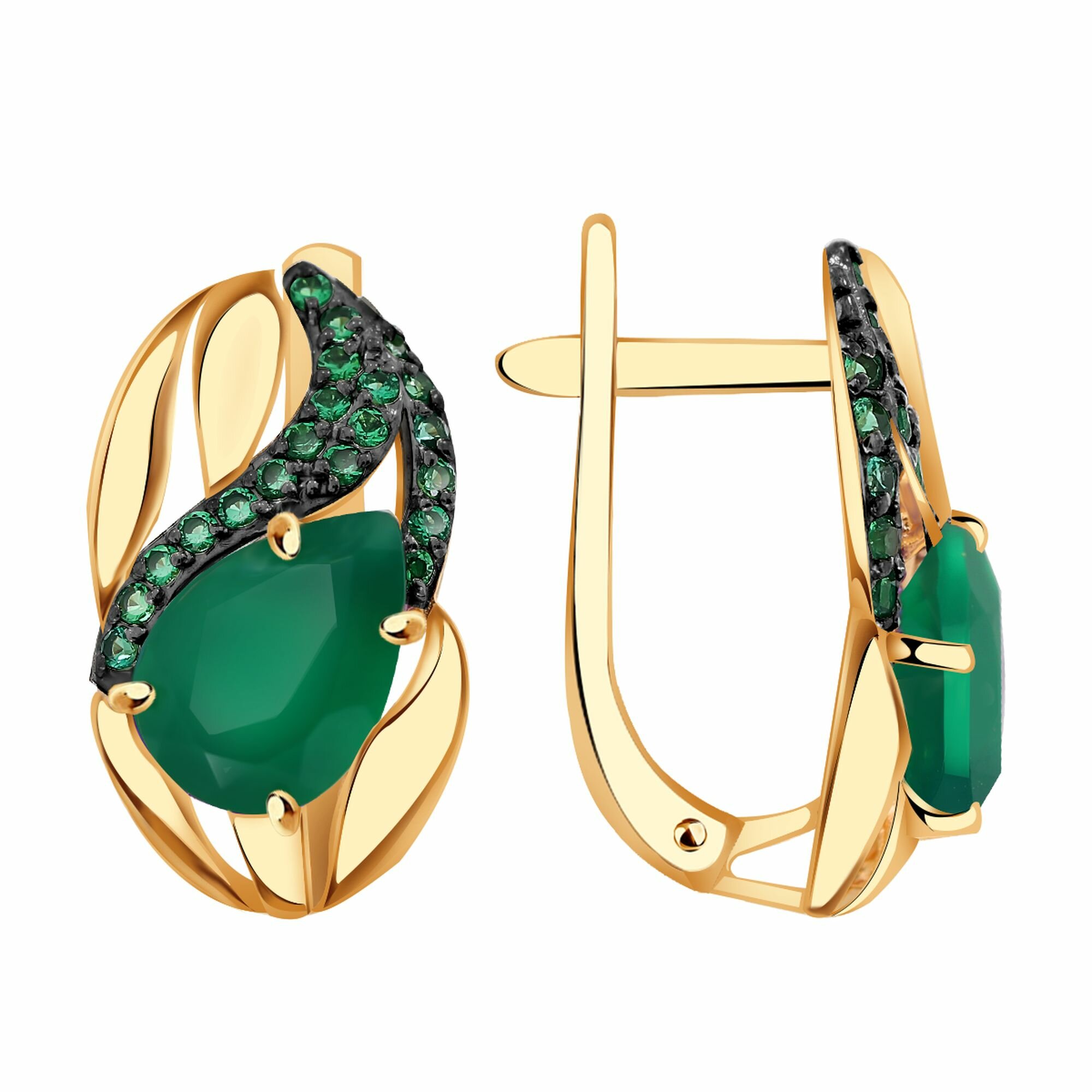 Серьги, красное золото, 585 проба, агат, фианит