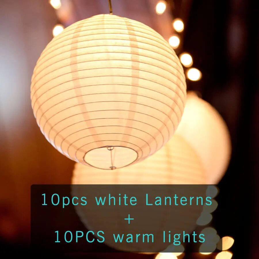 Китайские бумажные фонарики LED теплый белый свет Голубой, warm white, 16 дюймов