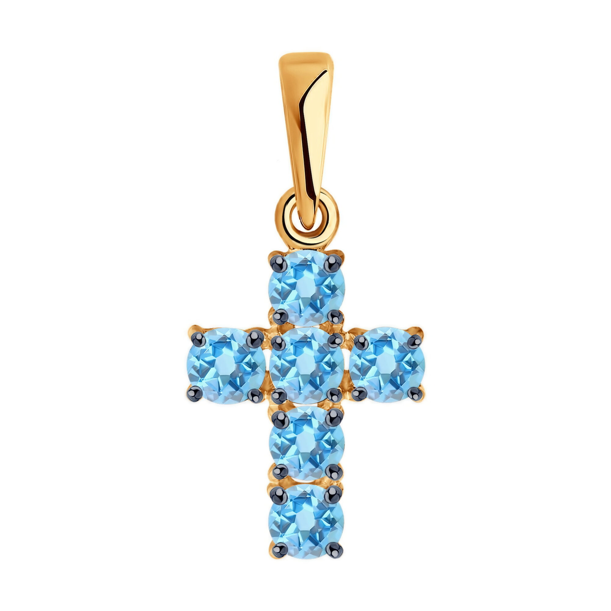 Крестик, красное золото, 585 проба, топаз