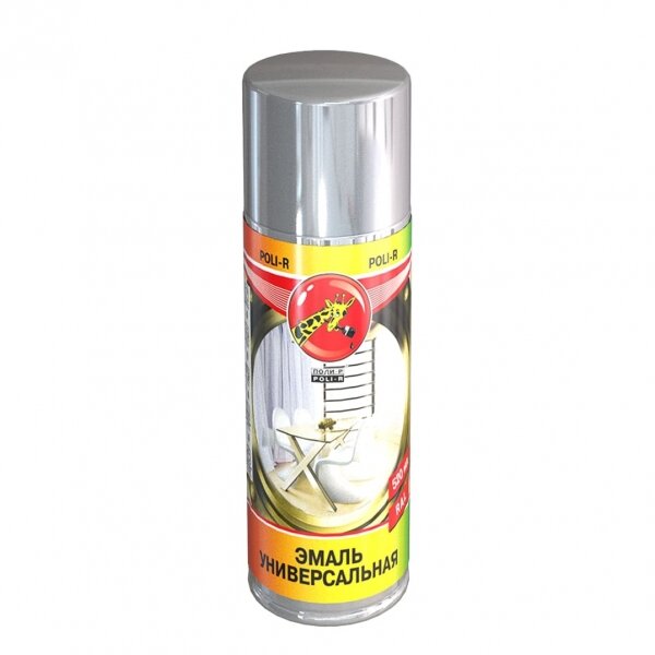Эмаль Аэрозольная Poli-R 520мл Серебро Универсальная с Металлическим Блеском.