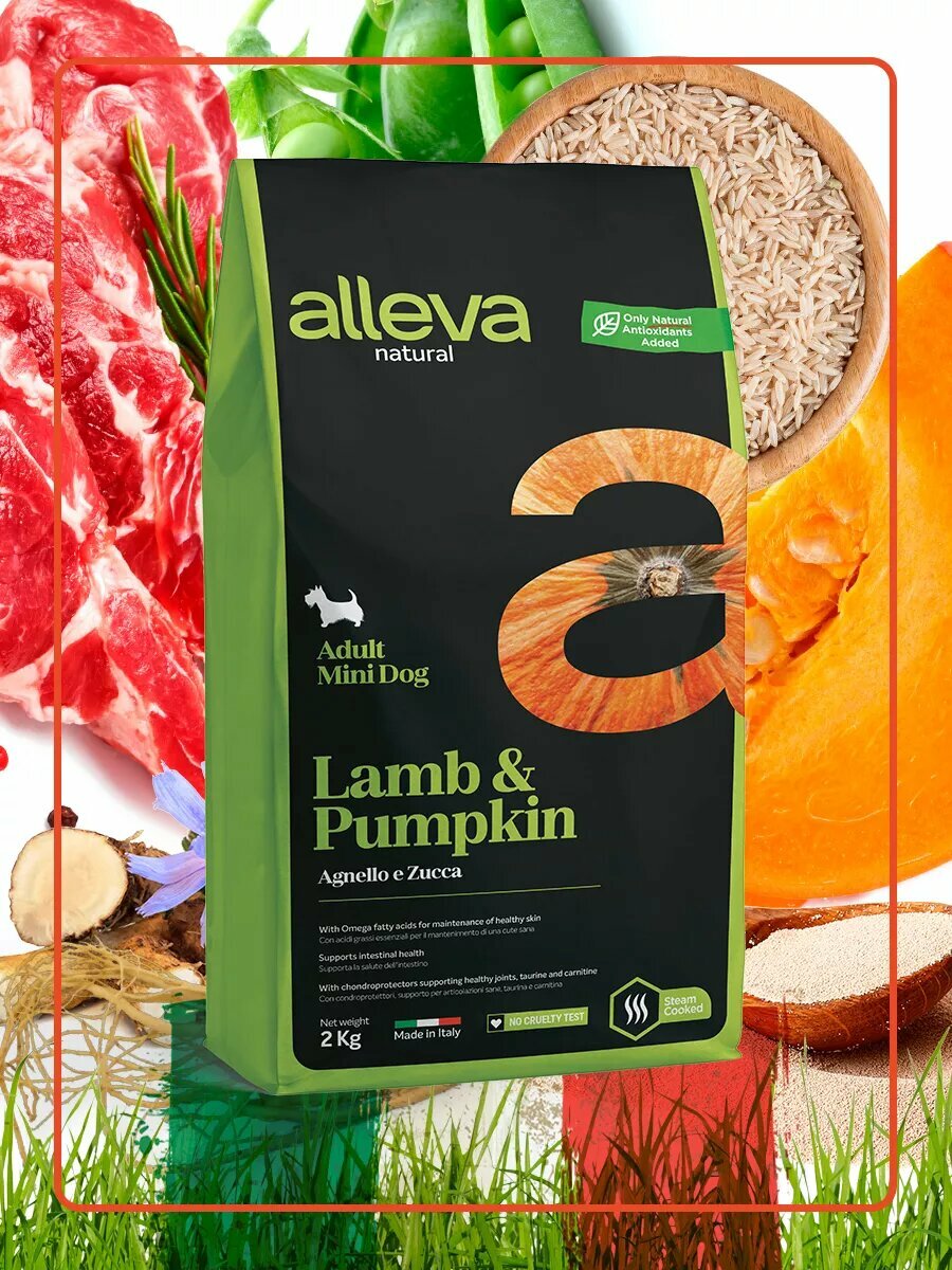 Alleva Natural Adult Lamb & Pumpkin Mini сухой корм для взрослых собак с ягненком и тыквой - 2 кг