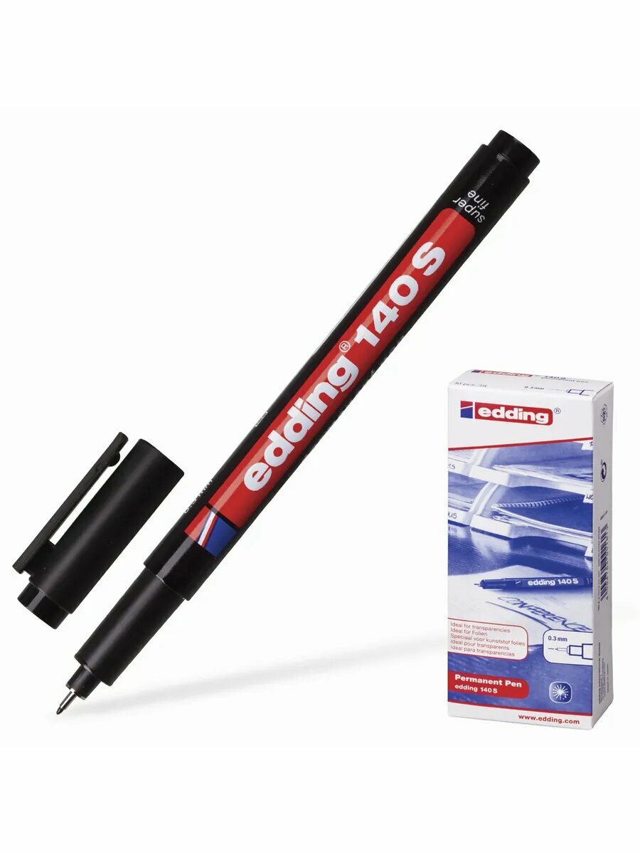 Маркер перманентный EDDING 140 для пленок и глянцевых поверхностей, черный, наконечник 0.3 мм, спиртовые чернила