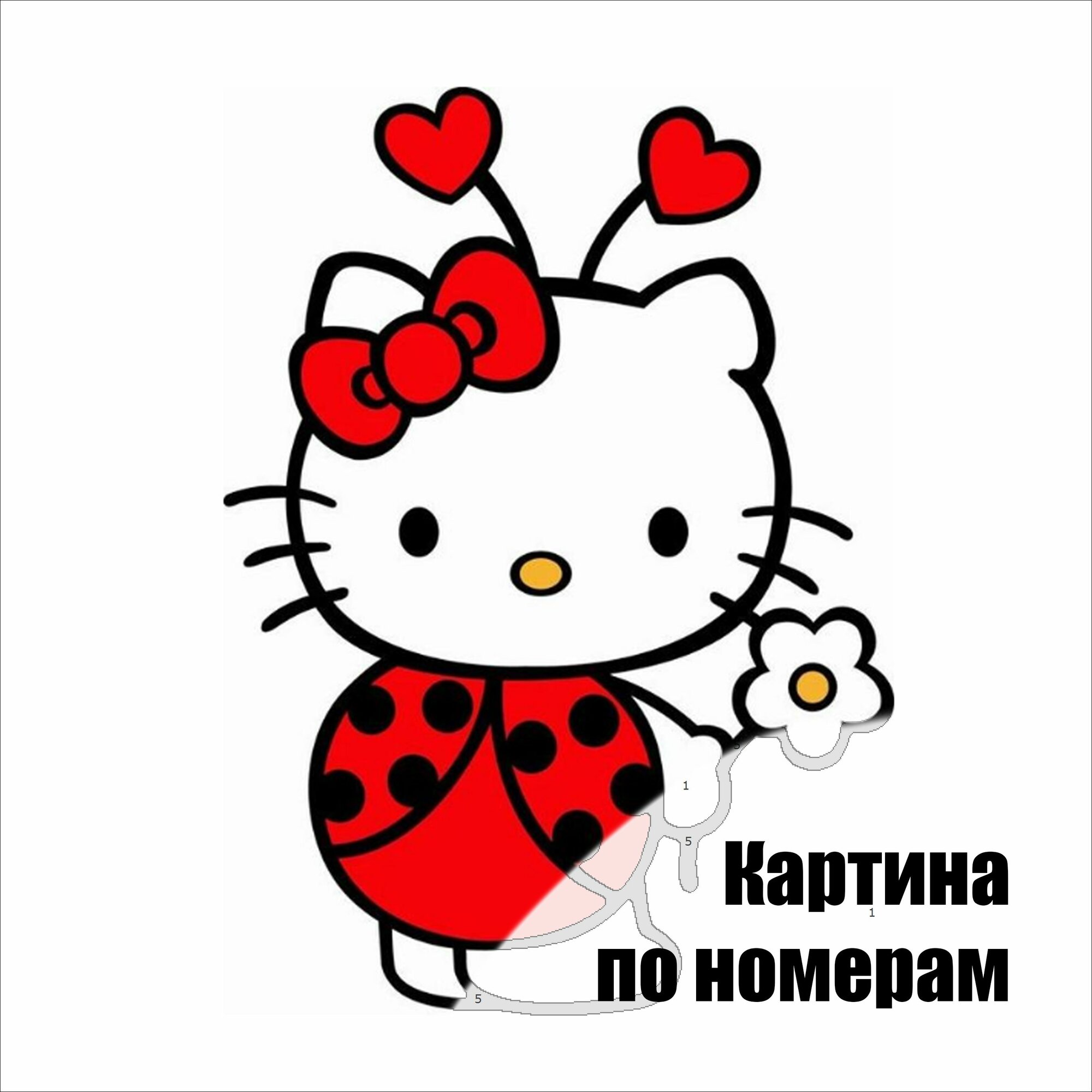 Картина по номерам на дереве 23х23 см - Hello Kitty - Божья коровка
