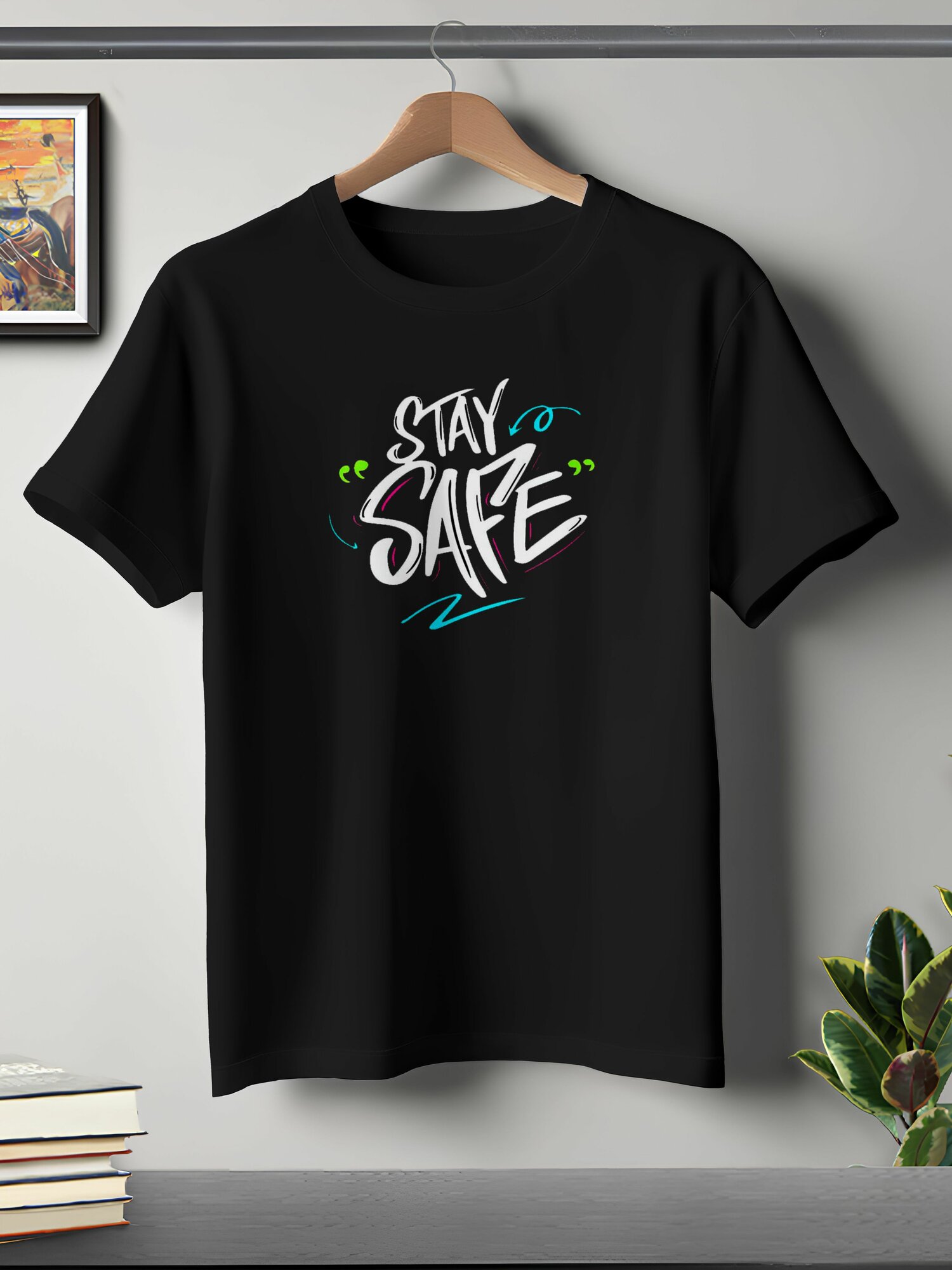 Футболка ONEQ унисекс 68-70 (6XL) размер с принтом Stay safe, черная