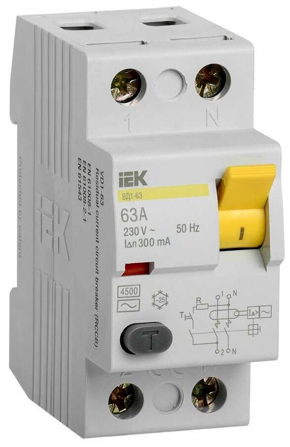 УЗО IEK 300мА тип AC ВД1-63 MDV10-2 2 полюса 63 А