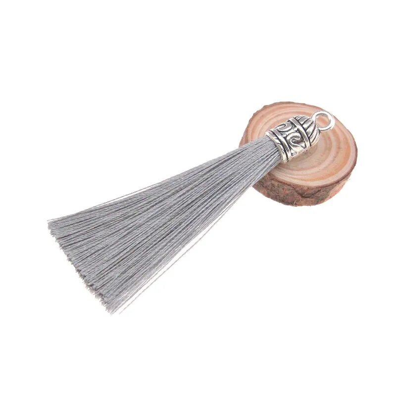 Длинная шелковая кисточка-кисточка, 15 см, 55 мм, с металлическими крышками для сережек, подвесок-кисточек, подходят для изготовления ювелирных изделий своими руками, материал шляпы 55mm 15PCS-LOT, grey