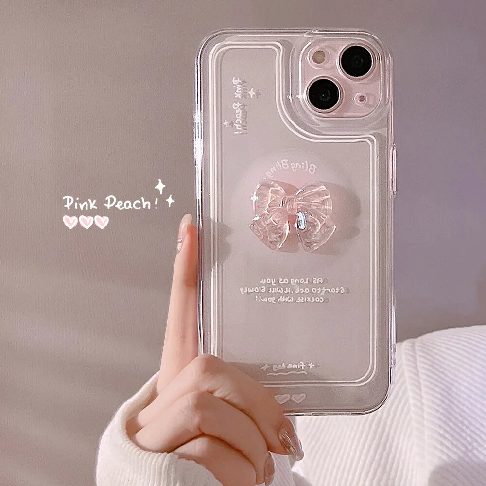 Милый чехол с 3D кристаллами и бантом Love Heart для iPhone 17 Air 16 15 14 13 12 Mini 11 Pro Max X XS XR Plus, прозрачный мягкий противоударный чехол For iPhone17 Pro Max