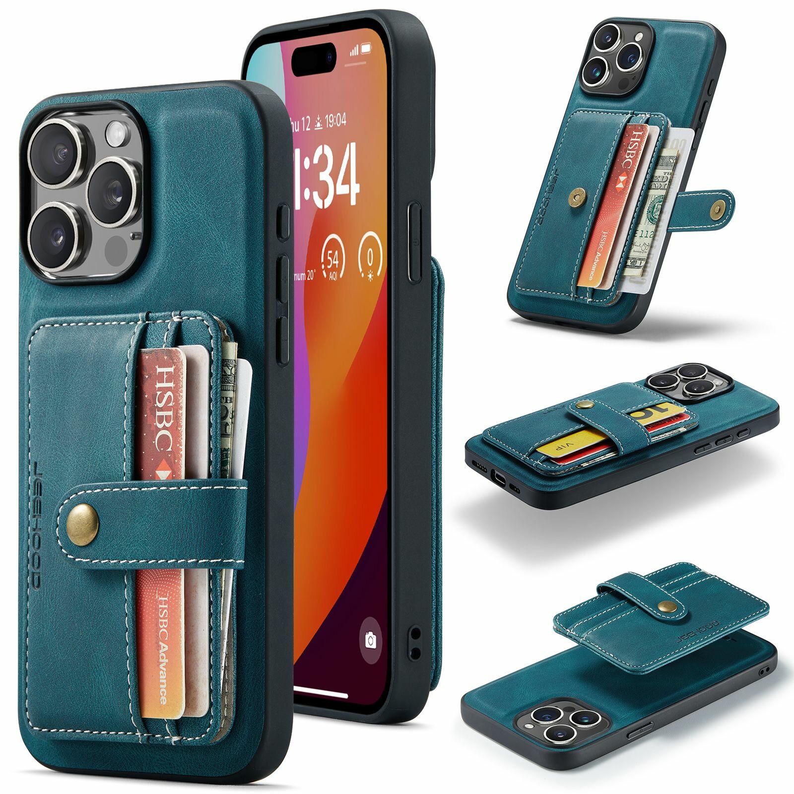 JEEHOOD Кожаный деловой чехол для Apple iPhone 16 Pro (Эпл Айфон 16 Про), с блокировкой RFID и магнитной застежкой, держателем для карт и карманом