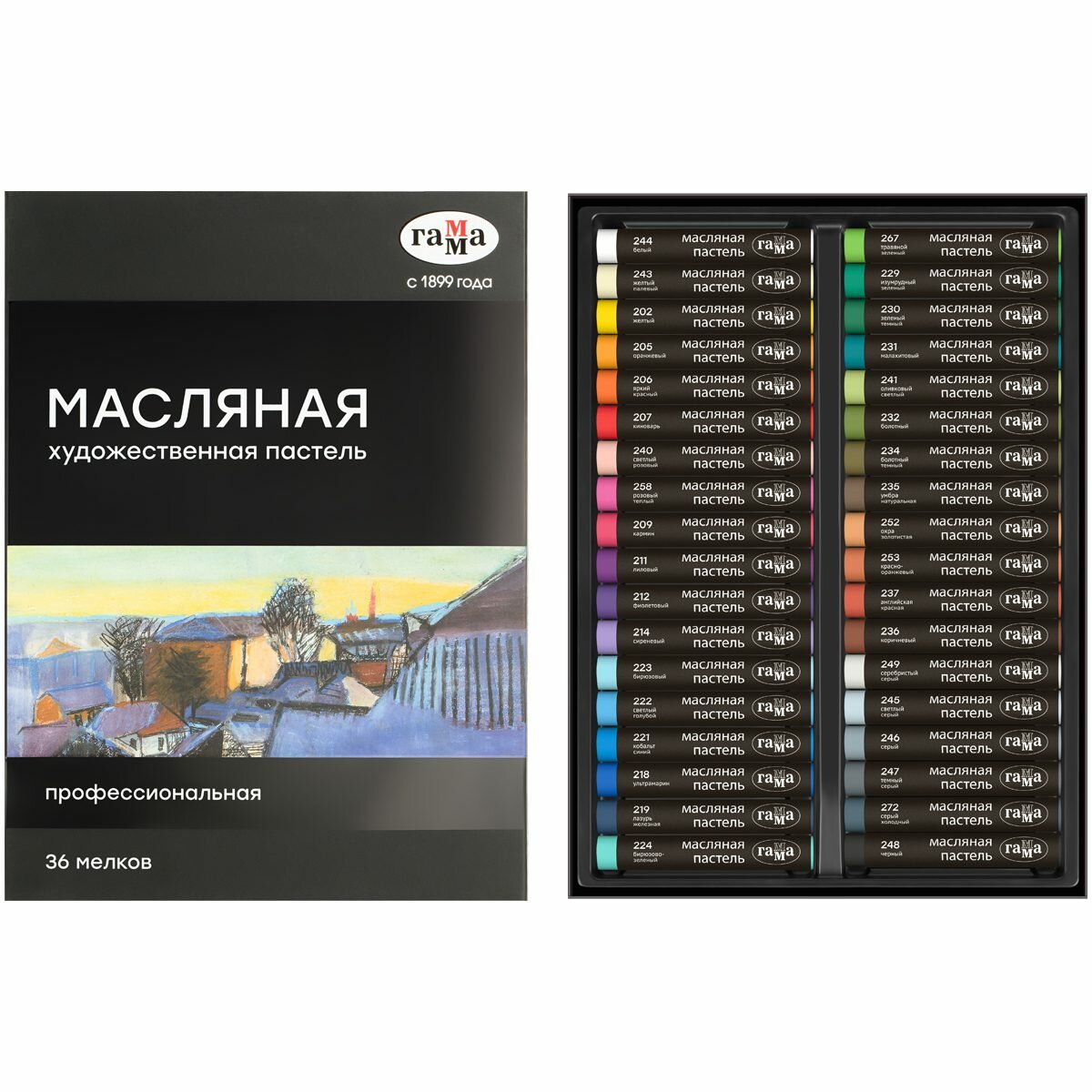 Пастель масляная 36 цветов Гамма, картон. упаковка (5042336)