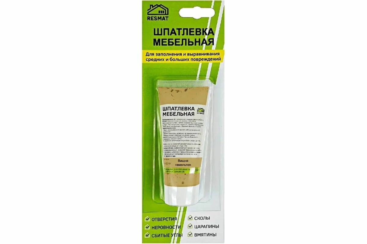 Мебельная шпатлевка Resmat цвет вишня гамильтон, 55 г, блистер арт. 2409