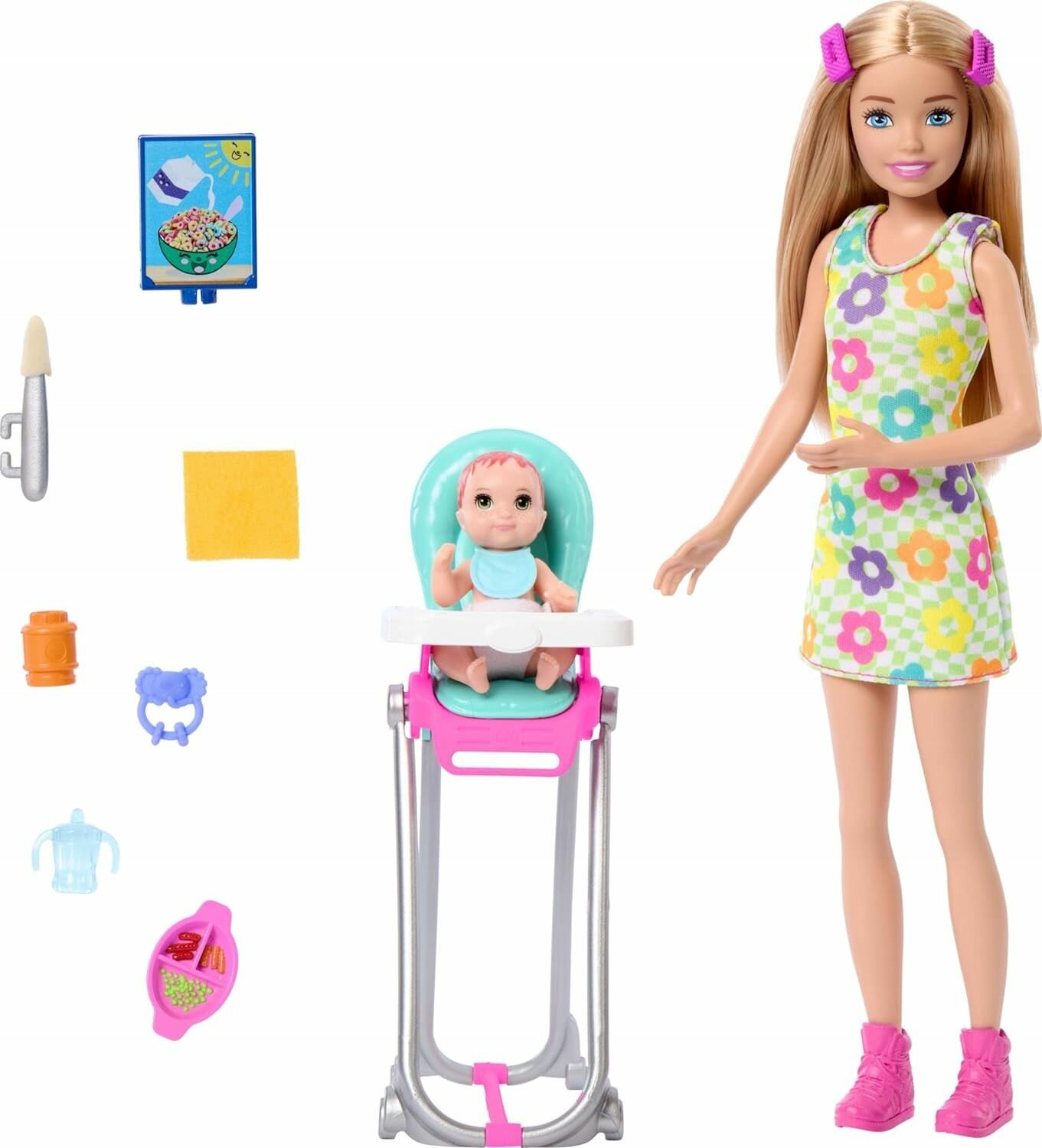 Кукла Mattel Barbie Skipper - Игровой набор с аксессуарами для кормления малыша и куклой - Барби HTK35