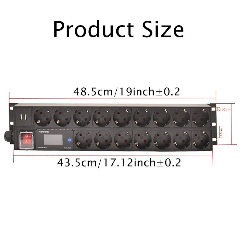 Удлинитель с 16 розетками C14 Plug, 48.5x43.5x5.6см