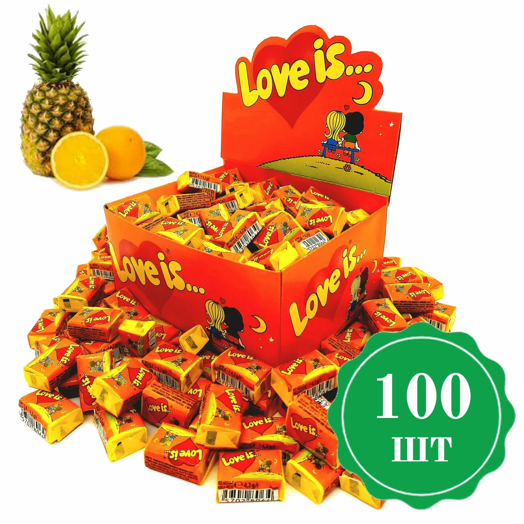 Жевательная резинка Love is ( Лав ис Лов ис Ловис ), 100 шт, ананас апельсин