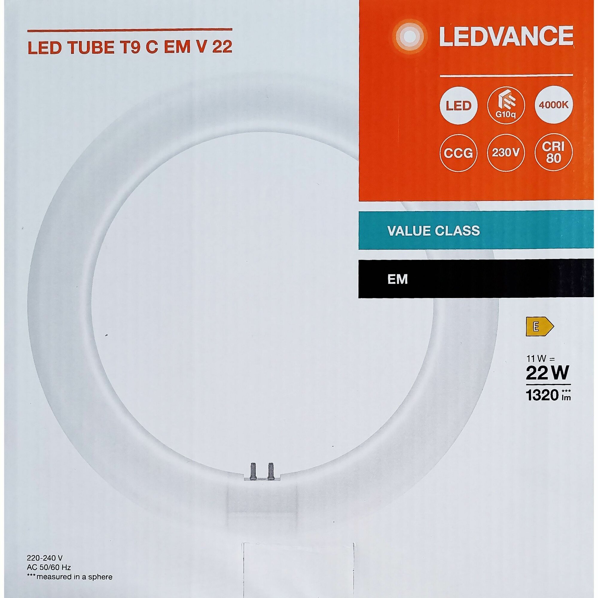 1шт/уп. Лампа LED Кольцевая 11W 220-240V G10q T9 LEDTUBE 1320Лм 4000К Угол 120 град. D-212mm L-30mm Свет Нейтральный белый OSRAM, уп. 1шт