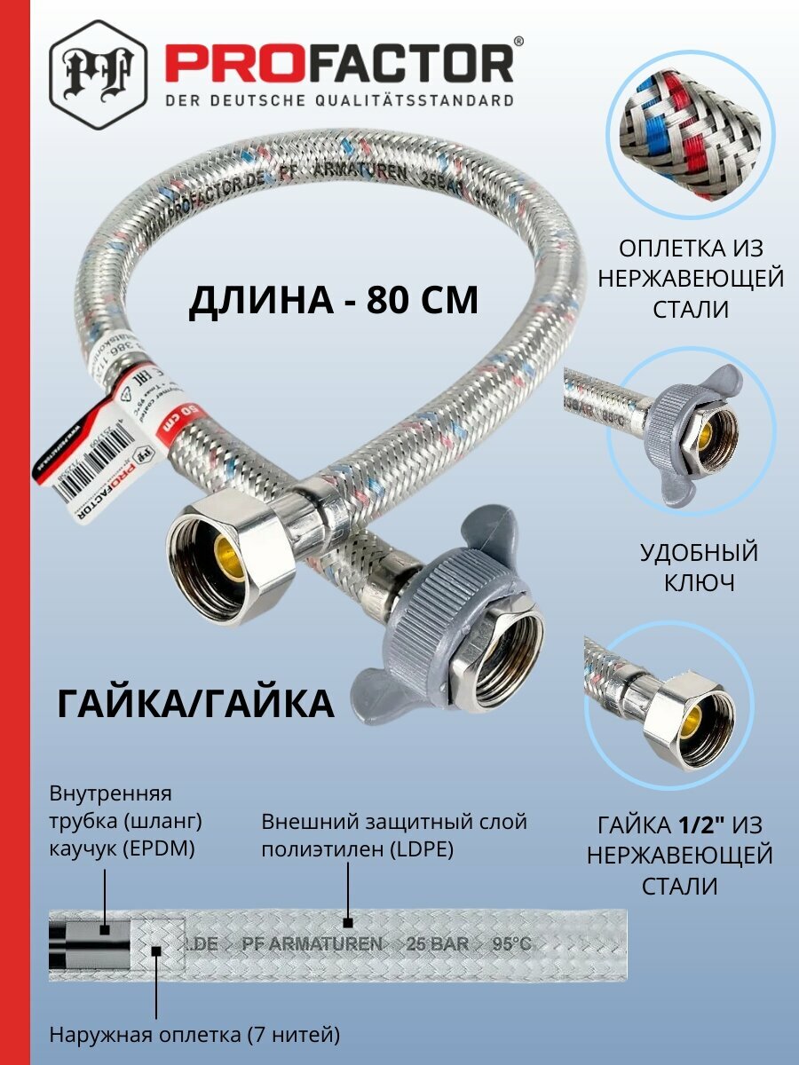 Подводка для воды 1/2 гайка-гайка, полимерное покрытие LUXe PF523.80