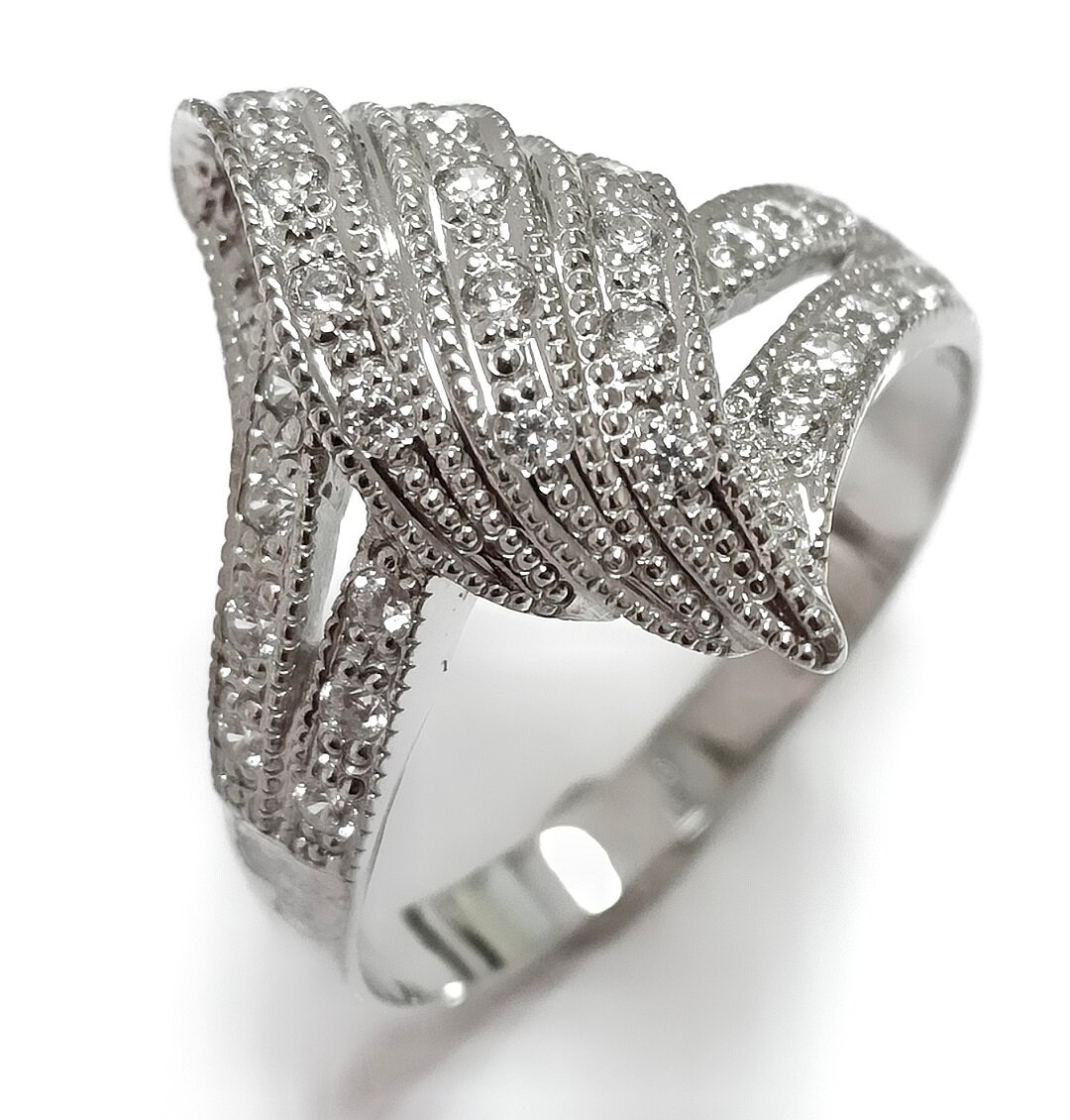 Перстень, серебро, 925 проба, родирование, фианит