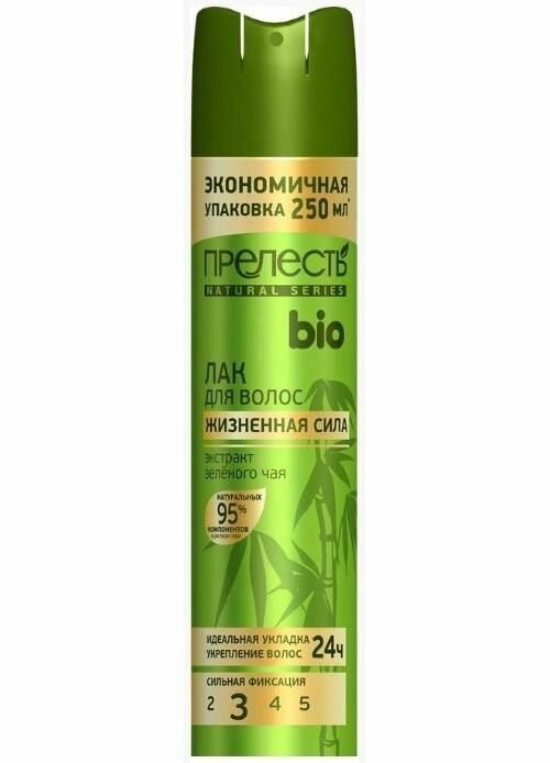 Лак для волос Прелесть Био, сильной фиксации №3, Жизненная сила, 250 мл