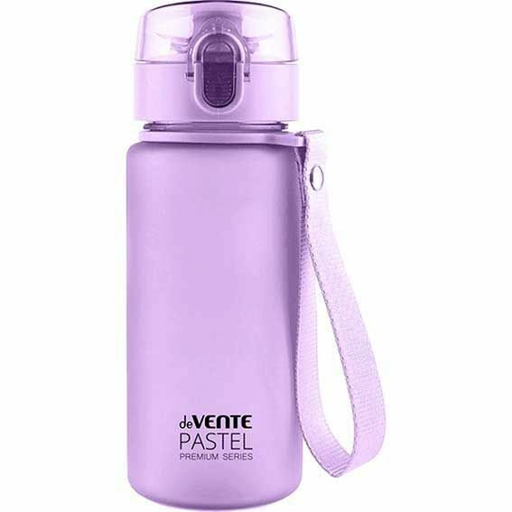 Бутылка для воды deVENTE пластиковая 400 мл, "Pastel" сиреневая матовая, 17,9х6,5 см, с диффузором, текстильная петля (8090331)