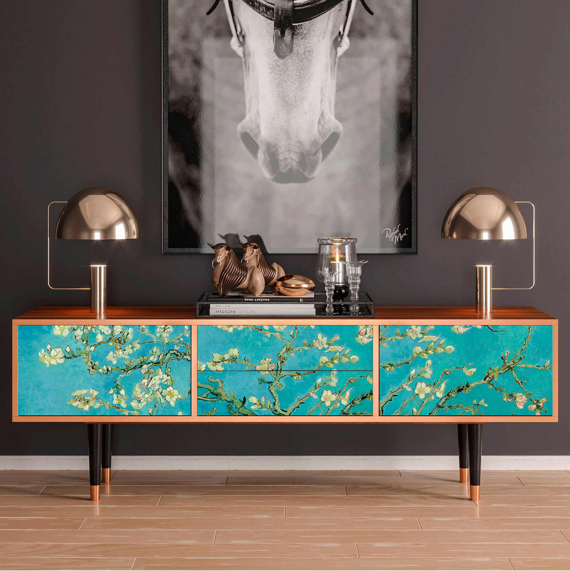 ТВ-Тумба - STORYZ - T4 Almond Blossom by Van Gogh, Размер - 170 x 59 x 48 см, Цвет корпуса - , Орех