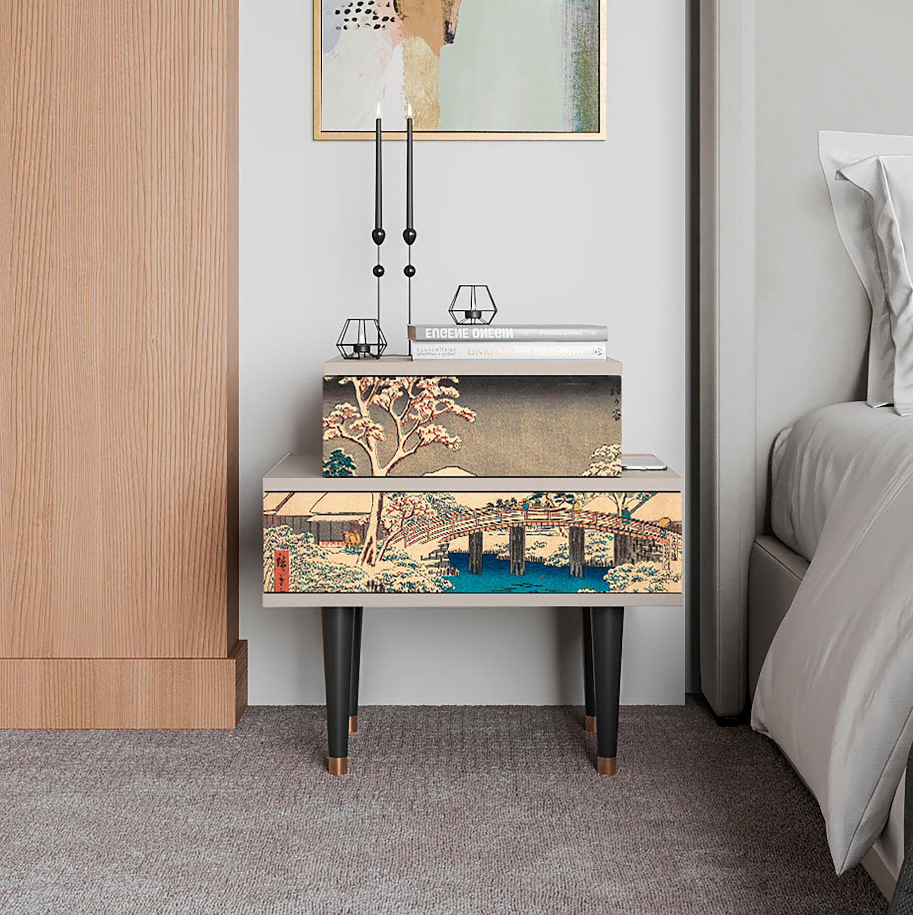 Прикроватная тумба - STORYZ - NS1 Katabira River by Utagawa Hiroshige, Размер - 58 x 58 x 41 см, Цвет корпуса - , Сатин