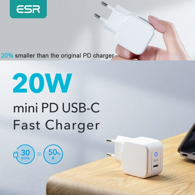 ESR 20W Mini PD зарядное устройство для iPhone 14 Pro Max 13 S22 Ultra 20W PD зарядное устройство для iPhone iPad быстрая зарядка сетевые зарядные устройства с вилкой США и ЕС