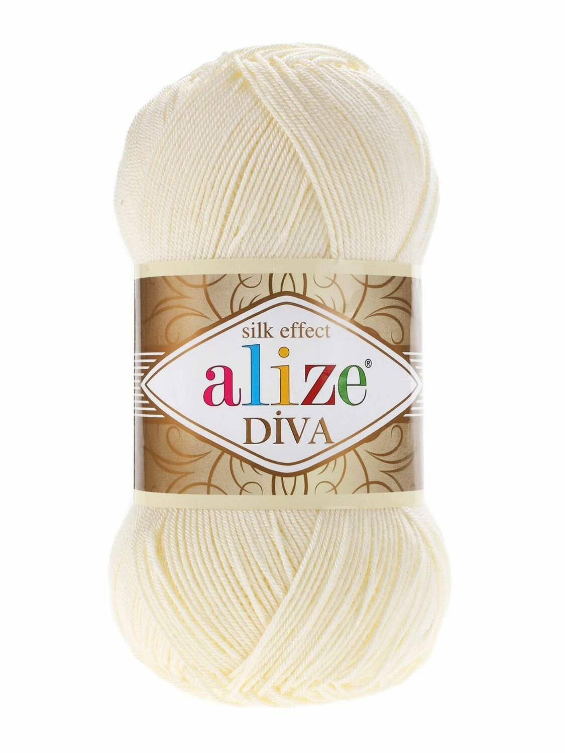 Пряжа ALIZE DIVA, слоновая кость - 67, 100% микрофибра акрил, 5 мотков, 100 г, 350 м.