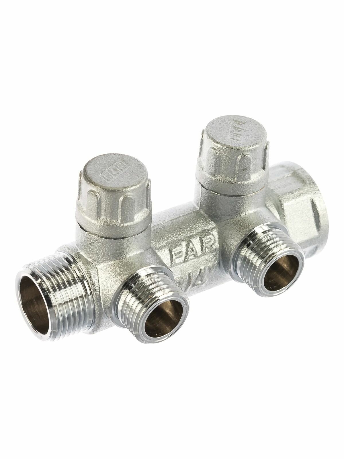 Коллектор запорный FAR 3/4"ВН на 2 отвода 1/2"Н, плоское уплотнение FK 3860 3412TP
