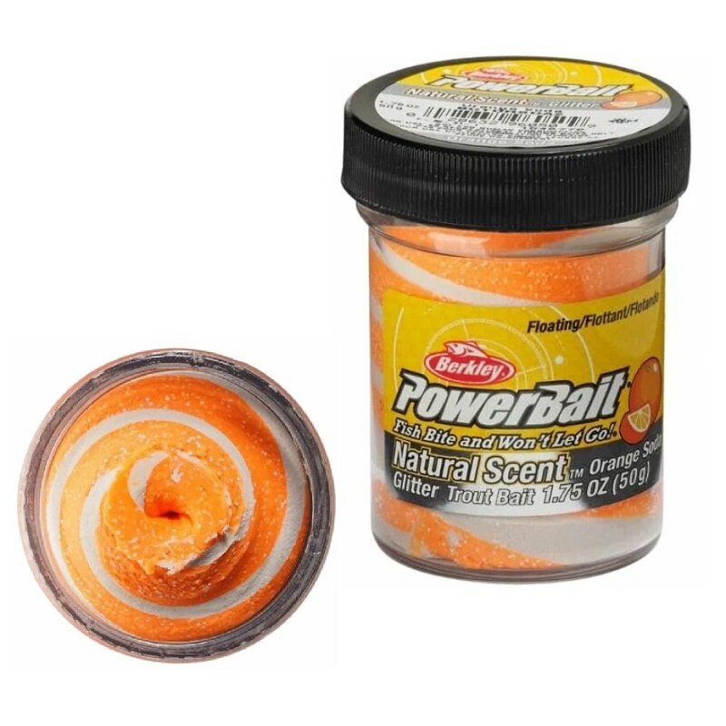Паста форелевая Berkley PowerBait NATURAL SCENT Glitter TROUT BAIT 50gr FRUITS - ORANGE SODA