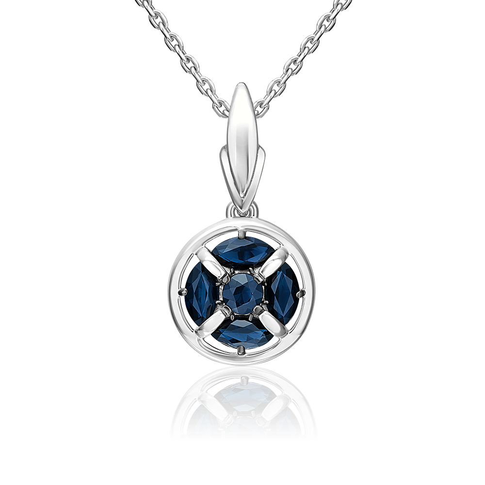 Подвеска, белое золото, 585 проба, сапфир