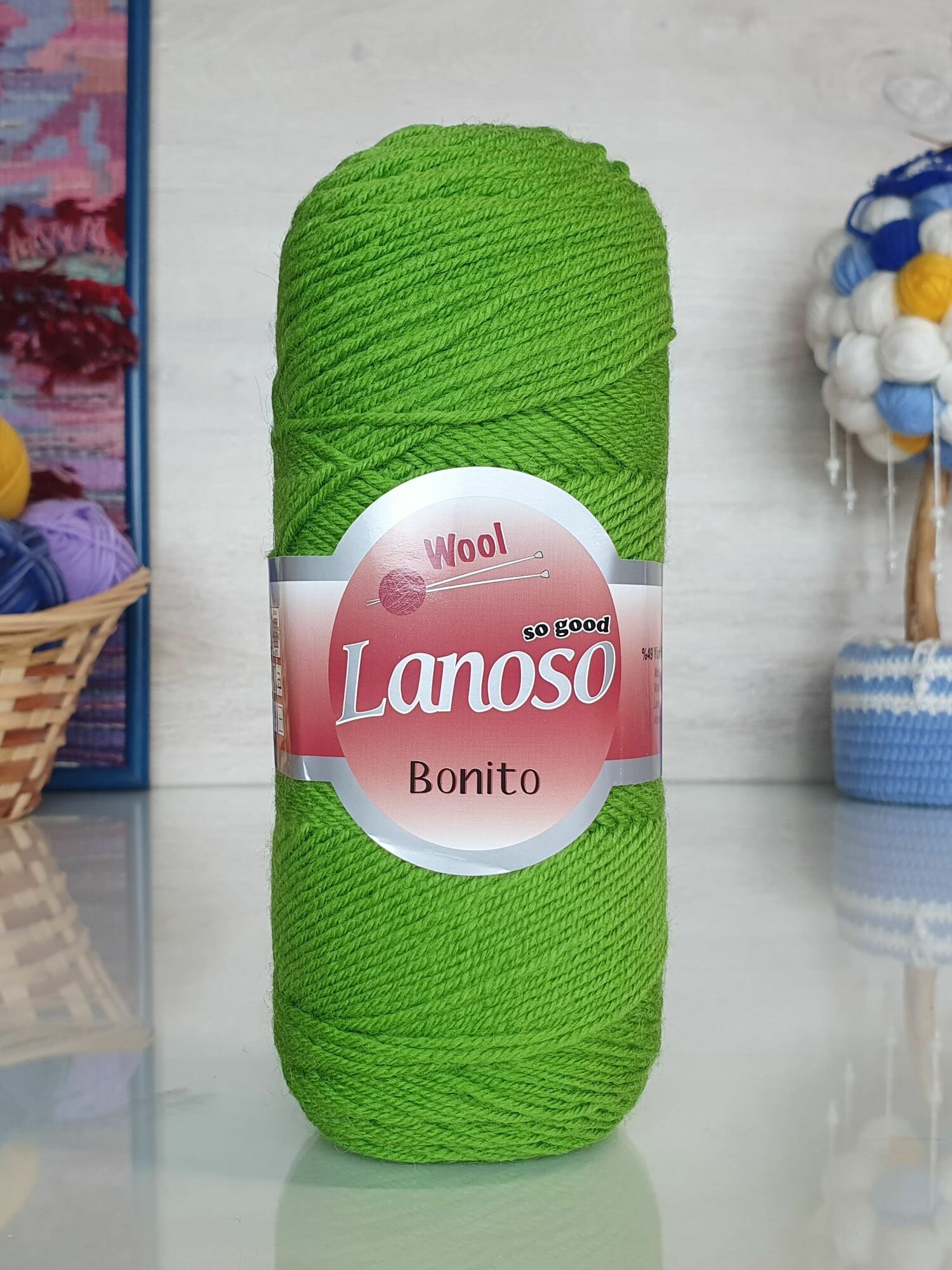 Пряжа Bonito Lanoso, салатовый - 971, 49% шерсть, 51% акрил, 5 мотков, 100 г, 300 м.