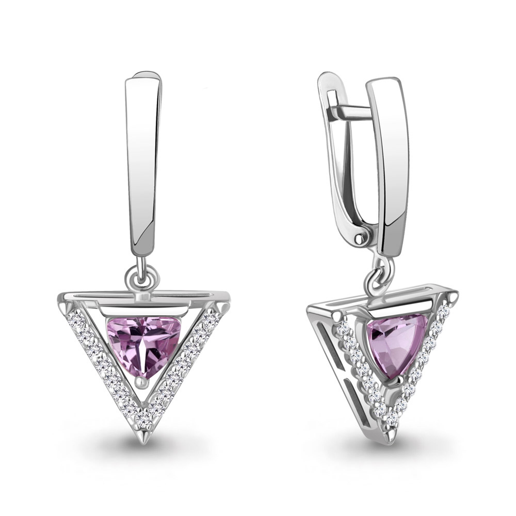 Серьги, серебро, 925 проба, родирование, фианит, аметист