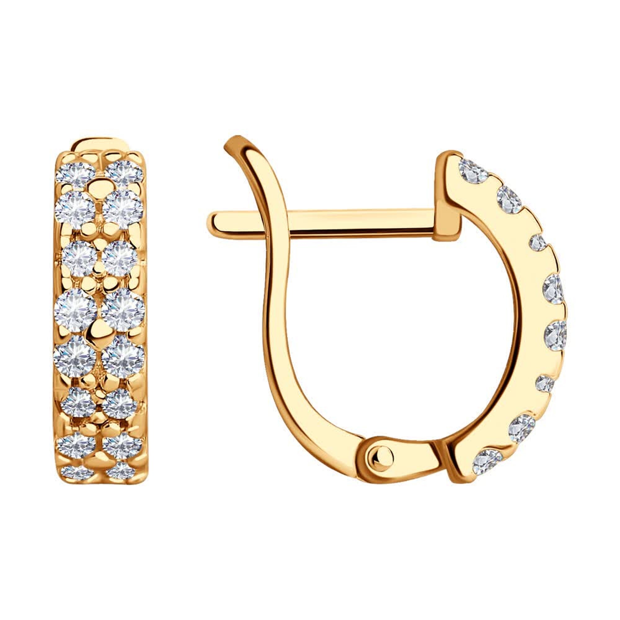 Серьги, серебро, 925 проба, золочение, фианит