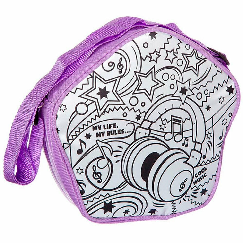 Набор для творчества и рисования Bondibon "Диско", детская пятиугольная сумочка для раскрашивания, роспись своими руками, без маркеров, 23 x 24 x 3 см.