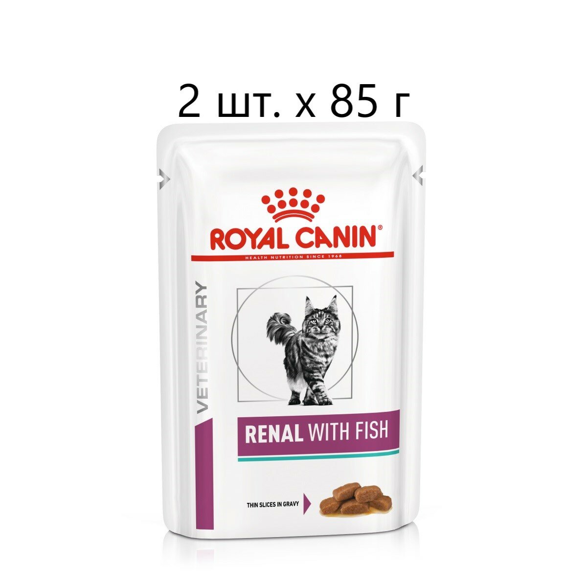 Влажный корм для кошек Royal Canin Renal whit fish, при проблемах с почками, c рыбой, 2 шт. х 85 г (кусочки в соусе)