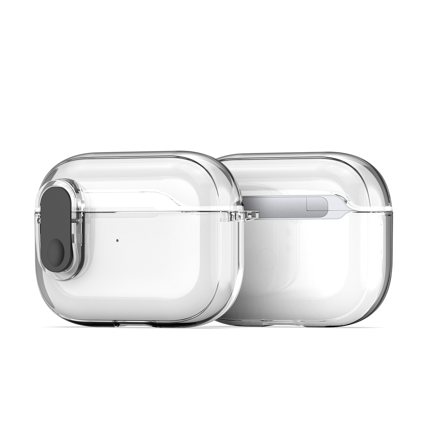 Прозрачный чехол с кнопкой черного цвета от Dux Ducis для наушников AirPods Pro 2, серия PECL Series Case, в комплекте с карабином