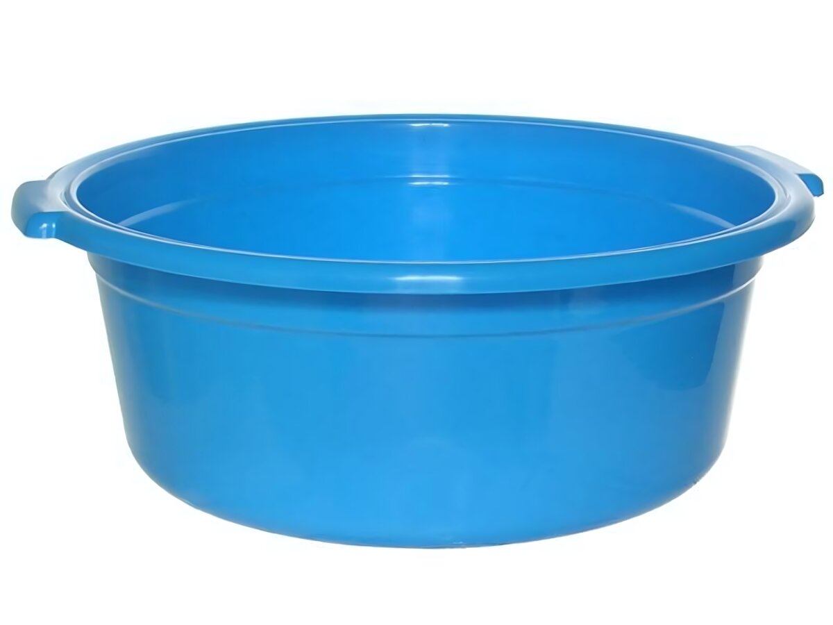 Таз пластиковый 10л, голубой, с ручками для хранения и транспортировки