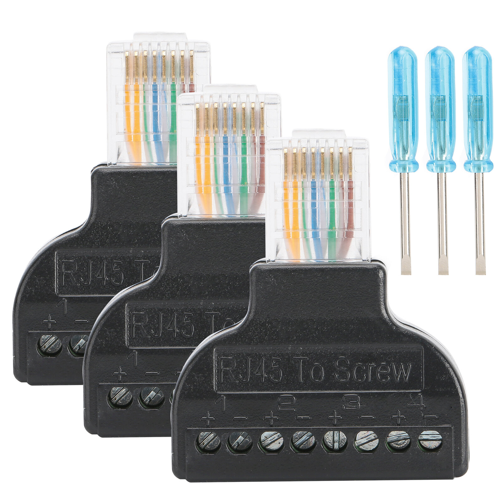 3 комплекта переходников RJ45 «папа» на 8-контактные винтовые клеммы для AV-цифровых устройств