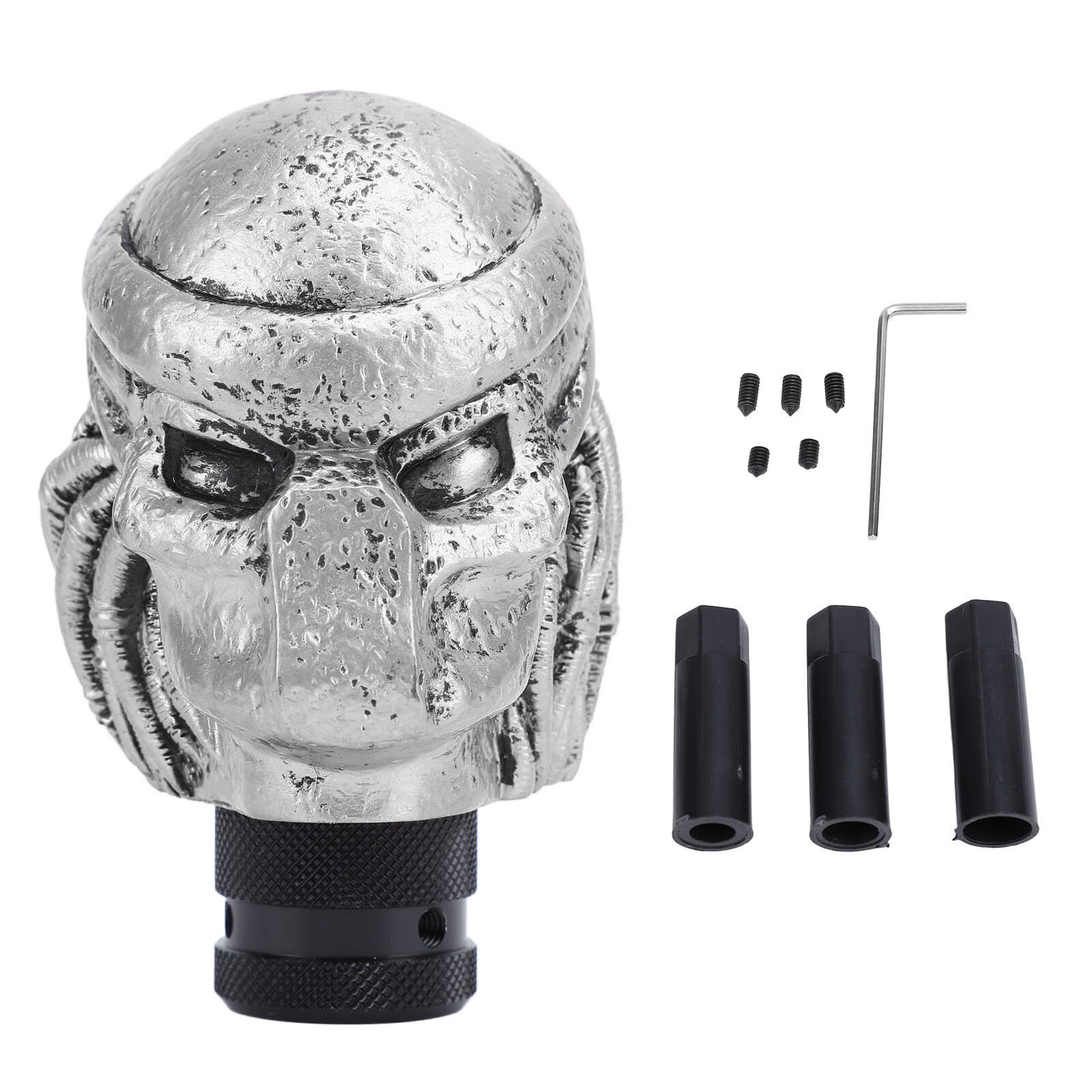 Ручки Переключения передач в виде Черепа Из Смолы С Удобной Рукояткой Samurai Shifter Handle с 3 Адаптерами для Большинства Механических Коробок Передач Серебристого Цвета