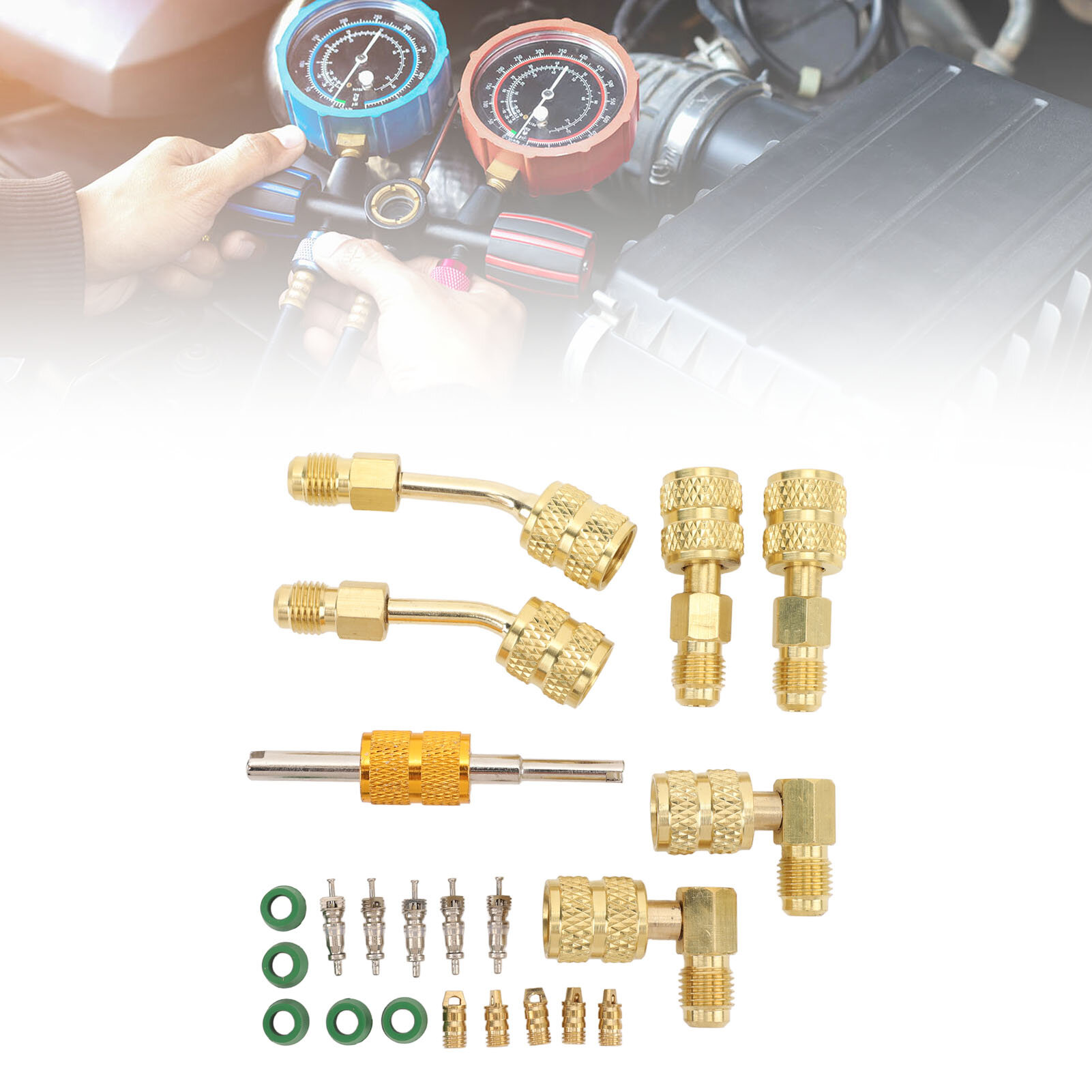 Набор адаптеров R410A с удалителем вентильного ядра 5/16 до 1/4 дюйма для шланга рефрижеранта КВС для мини-сплит кондиционера R410A, медный, 22 шт.